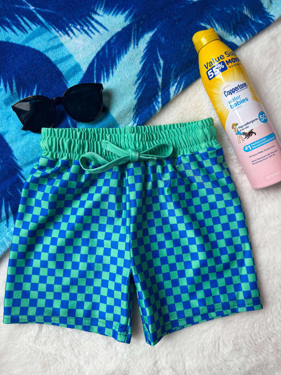 Boys Checkered Swim Trunks – Chettie Babe Boutique